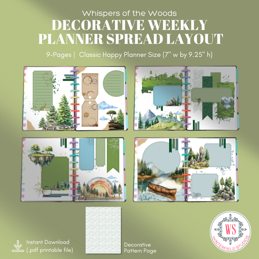 Whispers of the Woods Decorative Weekly Planner Spread Layout Printabl ...