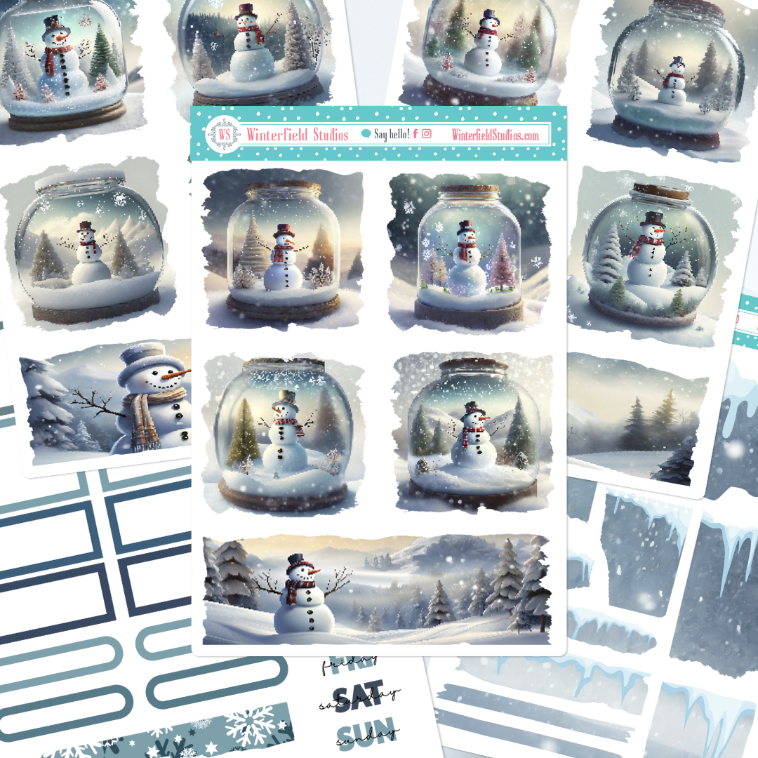 Snowglobe Snowmen Mini Planner Sticker Kit – Winterfield Studios