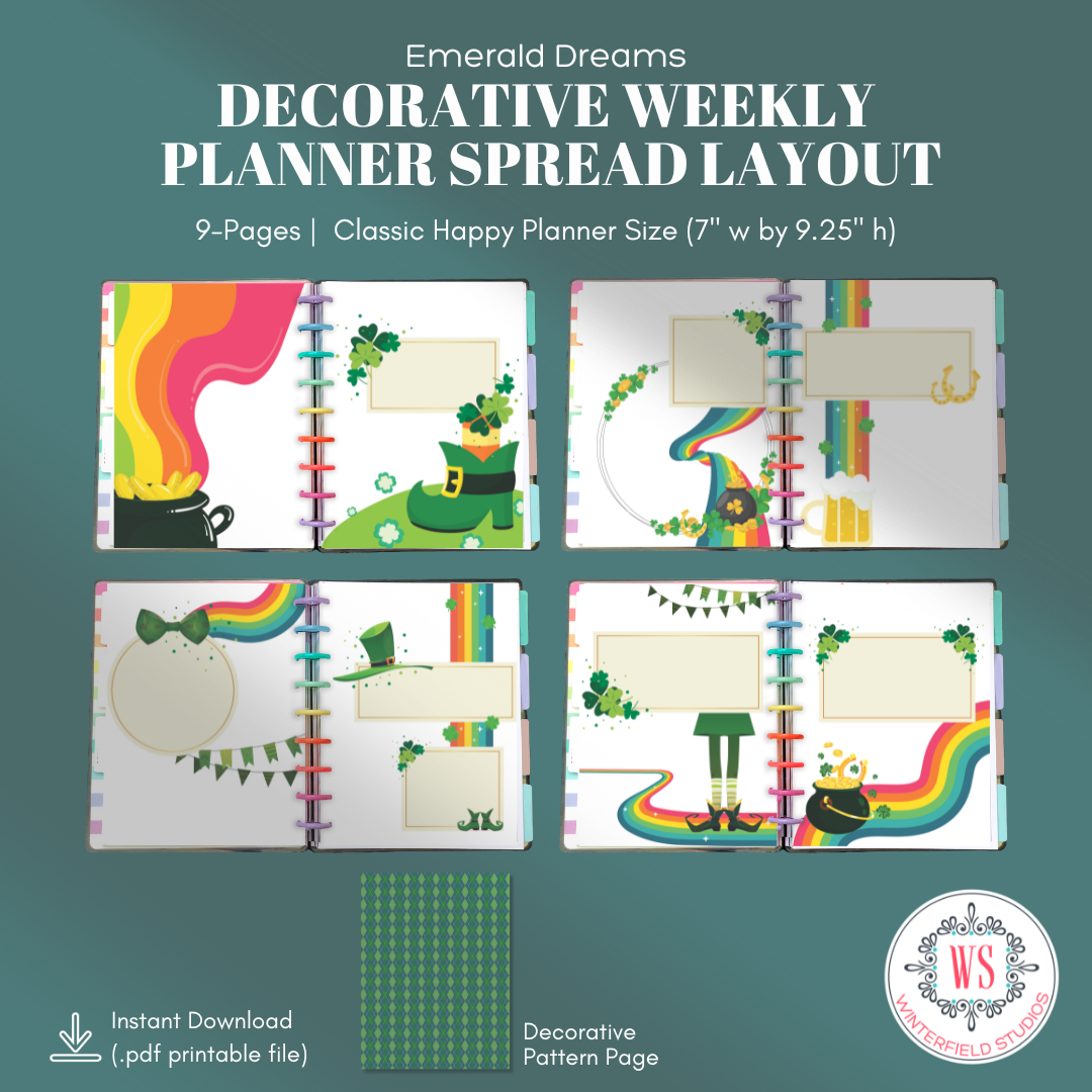 Emerald Dreams St. Patrick's Day Decorative Weekly Planner Spread Layo ...