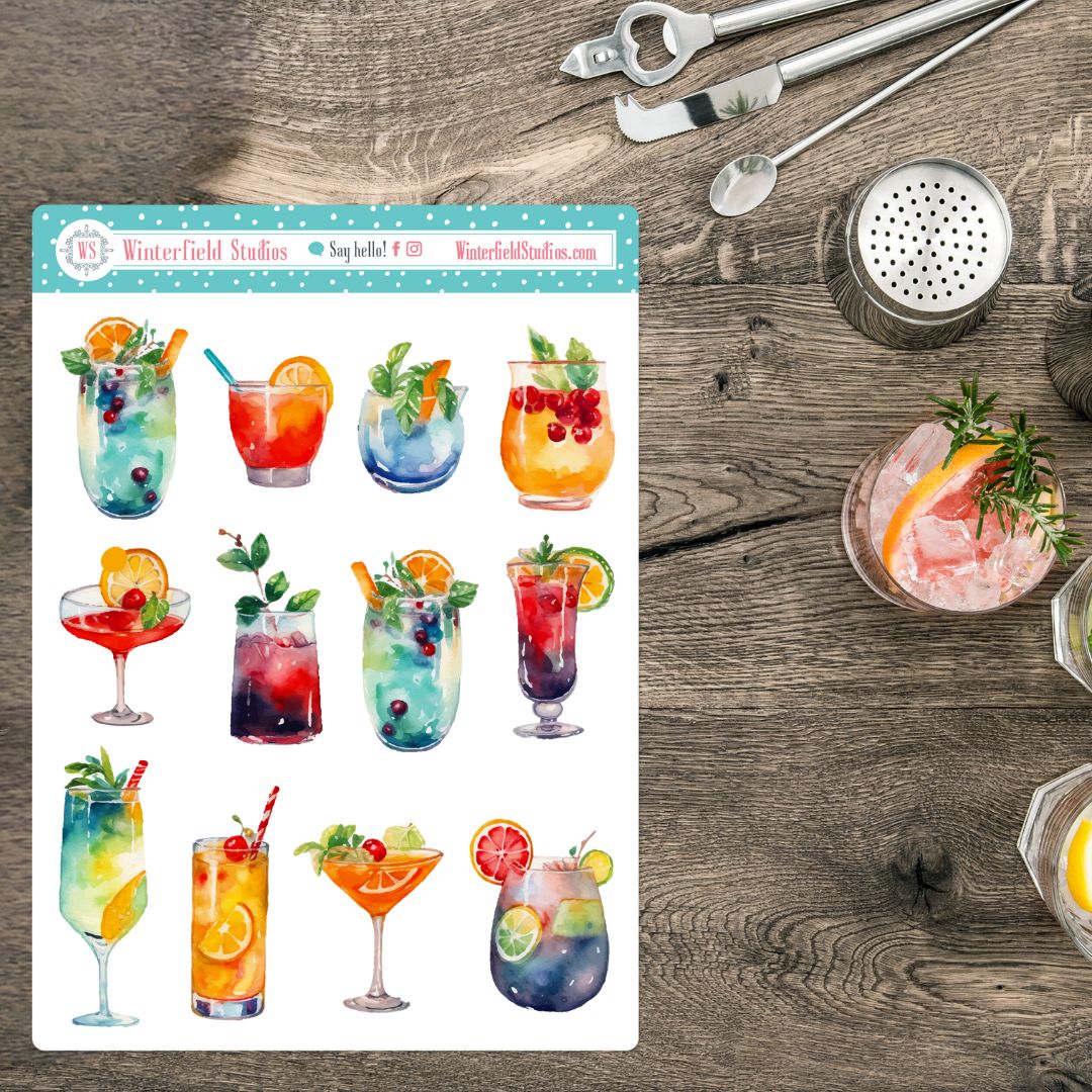 Cocktail Watercolour Drink Art Deco Stickers – Winterfield Studios