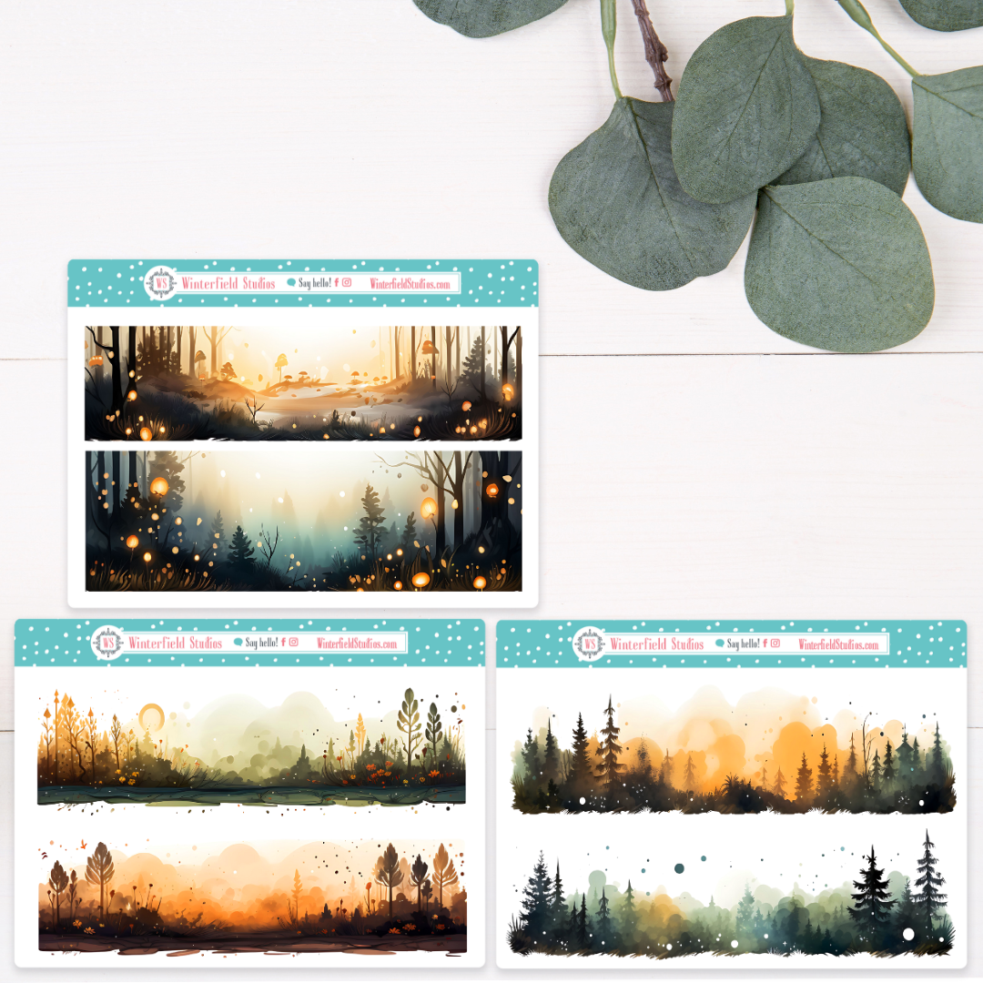 Glowing Forest Watercolour Scene Border Planner Stickers – Winterfield ...