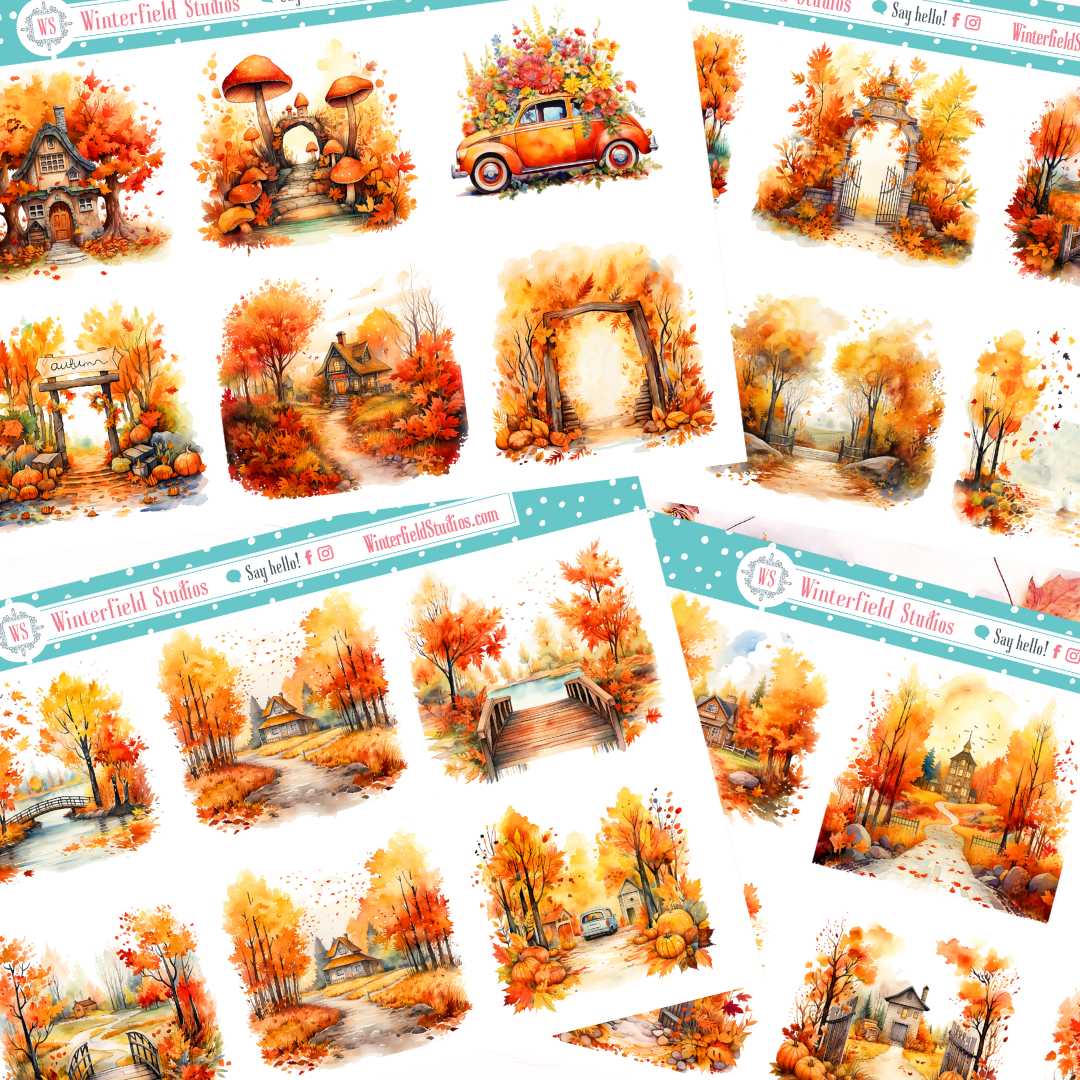 Fall Foliage Delight Watercolour Nature Scenes Planner Sticker Kit ...