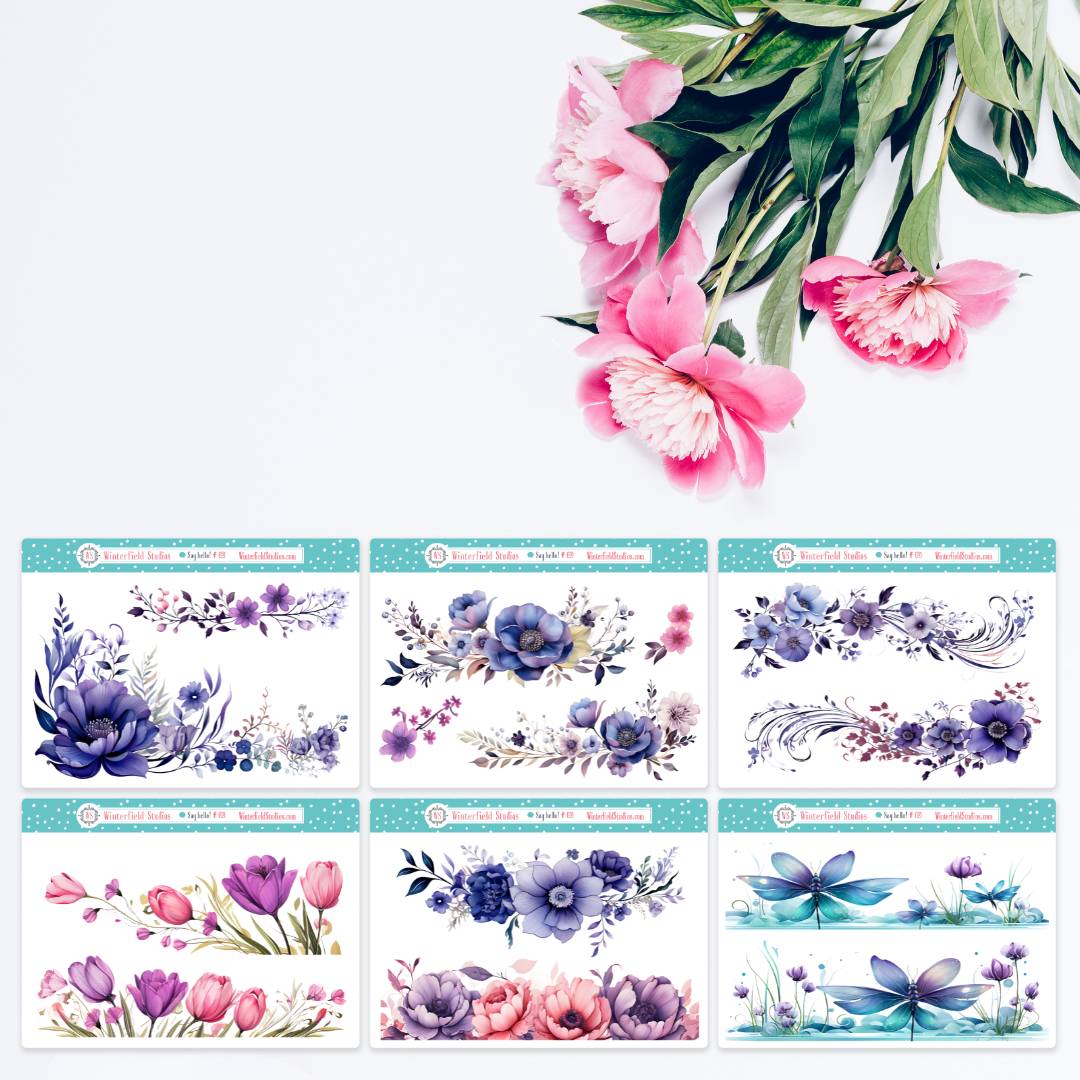 Purple Watercolour Floral Scene Border Planner Stickers – Winterfield ...