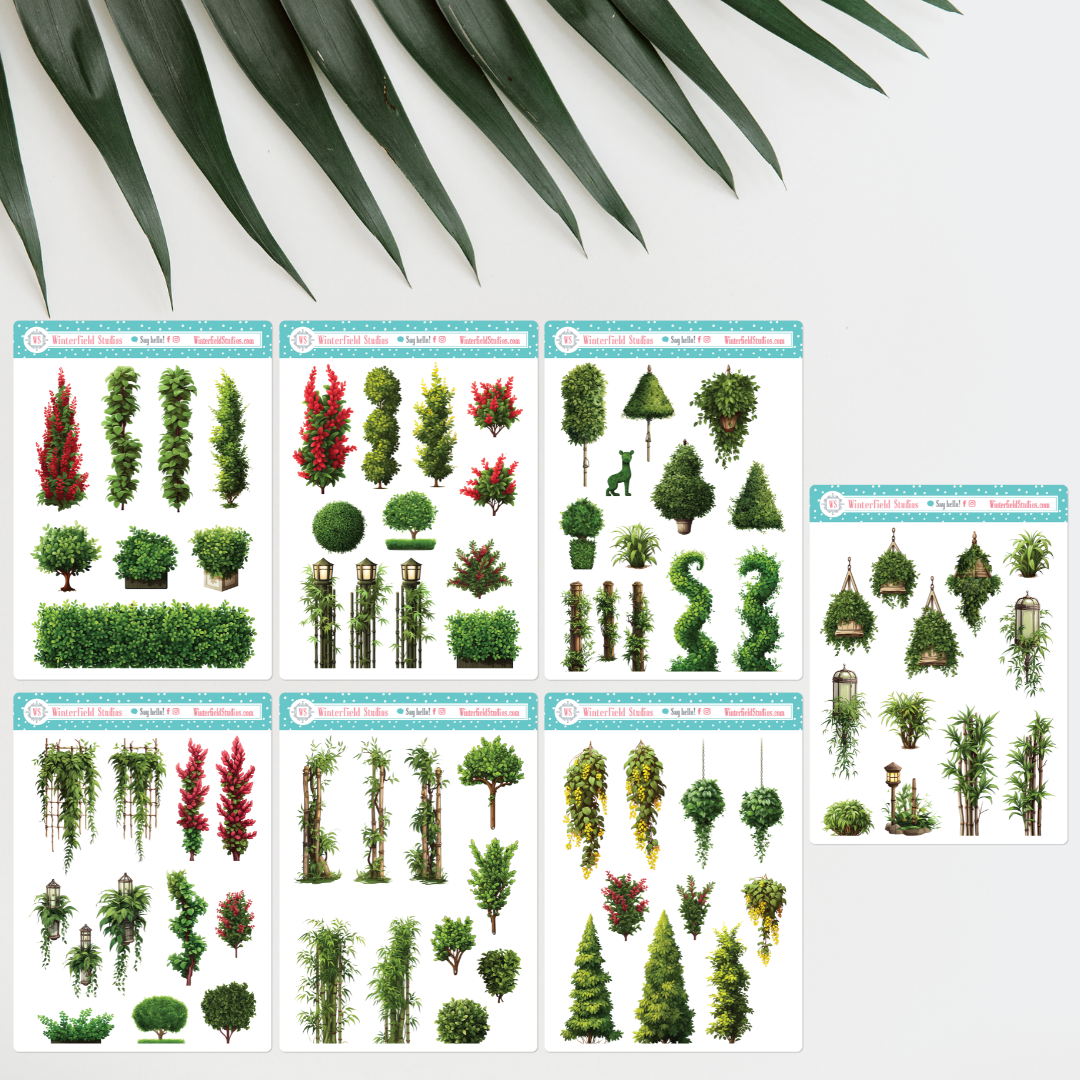Leafy Bush, Trees, Plants, & Topiary Art Deco Sticker Kit – Winterfield ...