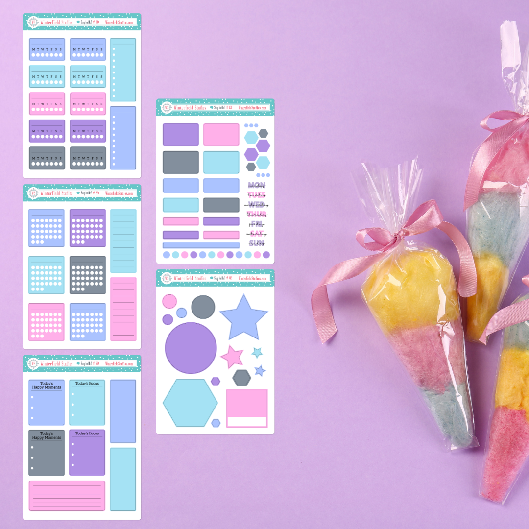 Cotton Candy Habit Trackers & Functional Stickers for Planning & Bulle ...