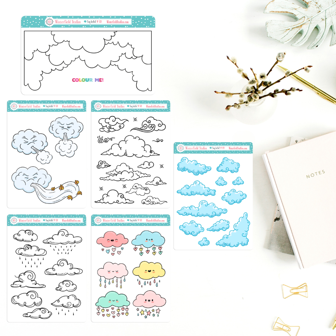 Hand-Drawn Clouds Art Deco Planner Stickers – Winterfield Studios