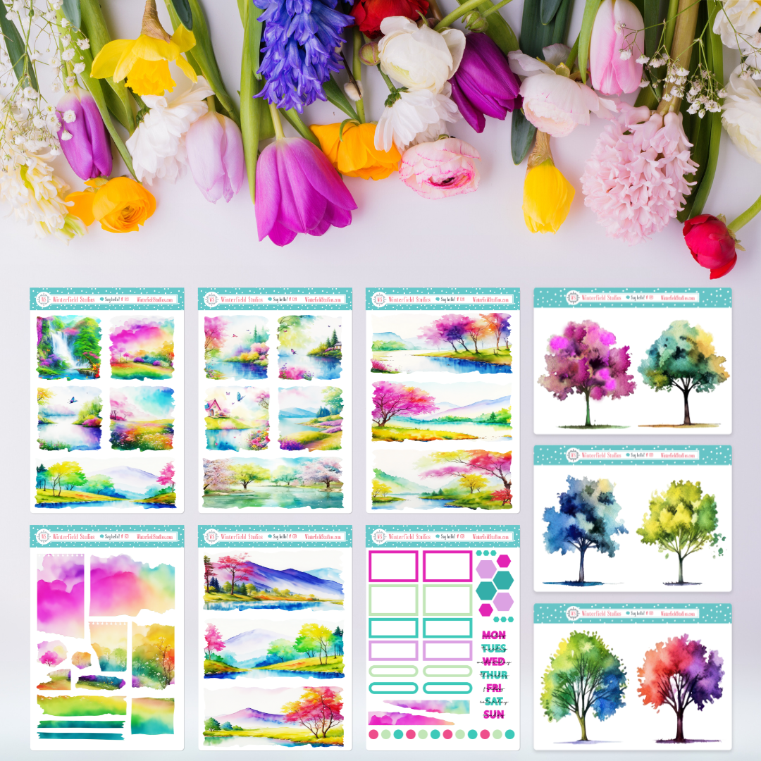 Spring Paradise Watercolour Nature Scene Sticker Kit – Winterfield Studios