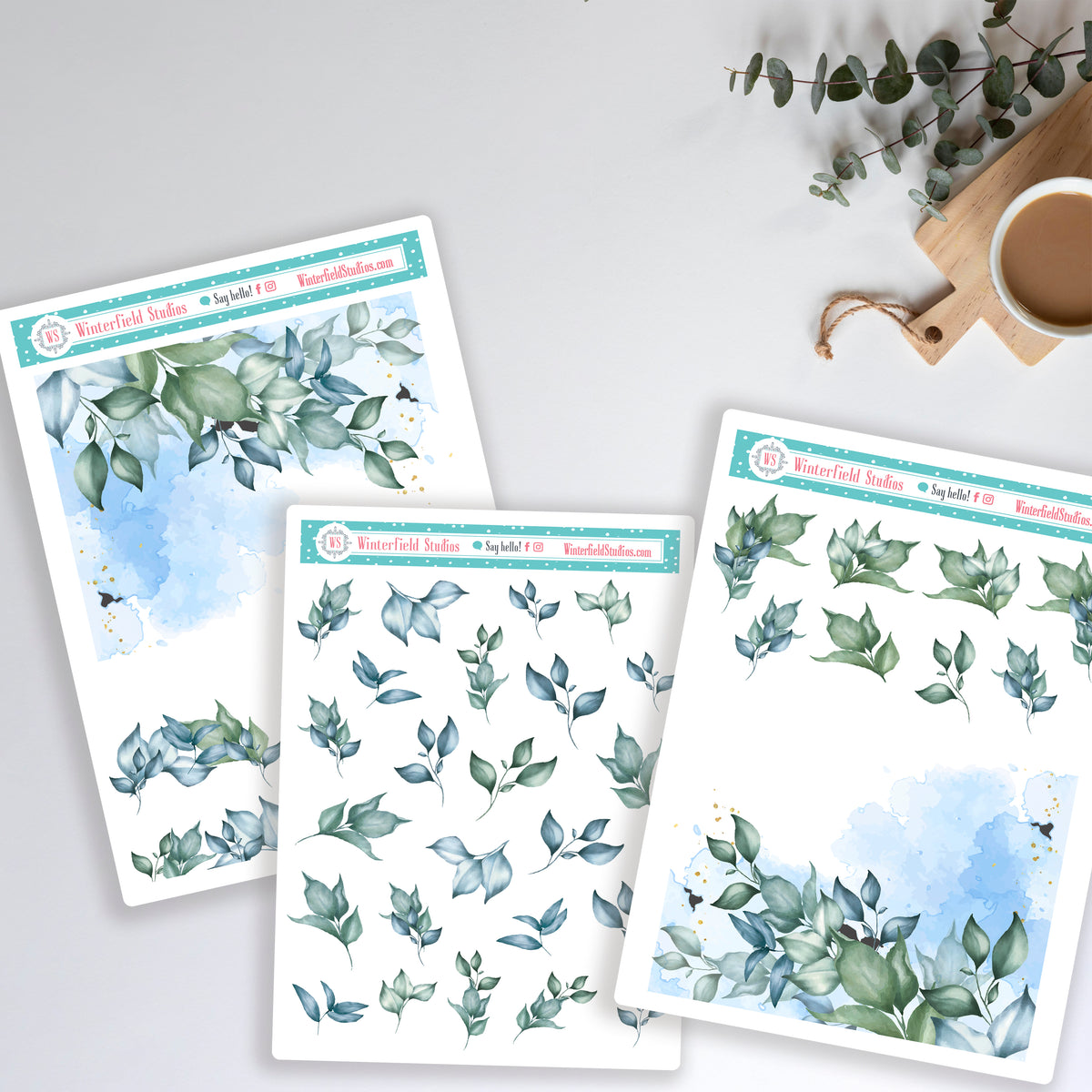Carolina Blue & Sage Green Leaf Art Deco Planner Stickers – Winterfield ...