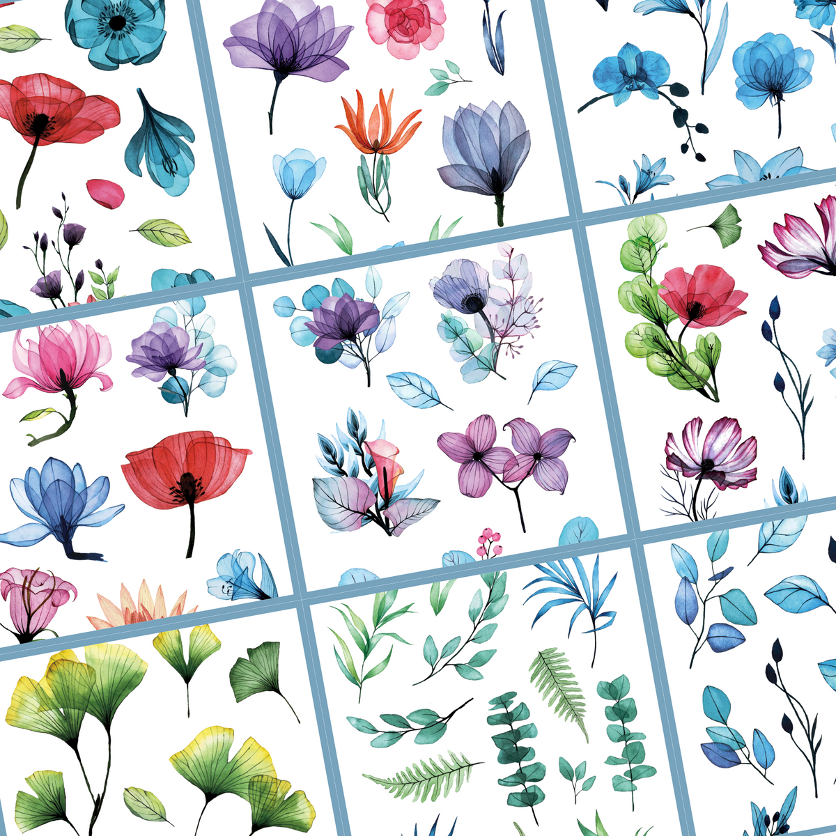 Watercolour Blooms Art Deco Stickers – Winterfield Studios