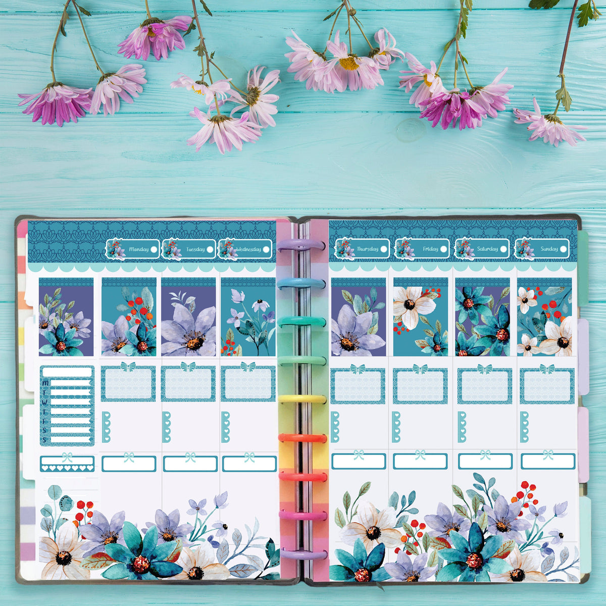 Spring Floral Harmony Weekly Sticker Kit - Fits Vertical Planners ...